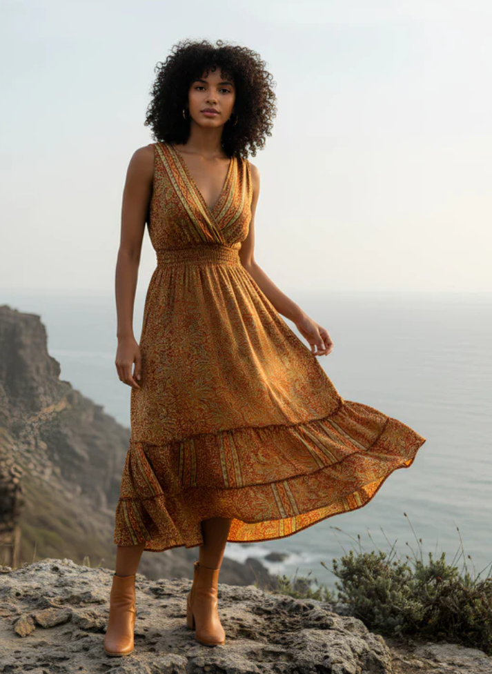 Hi-Lo Expandable Under-Bust Ribbed Paisley Dress – mywildhoneyuk